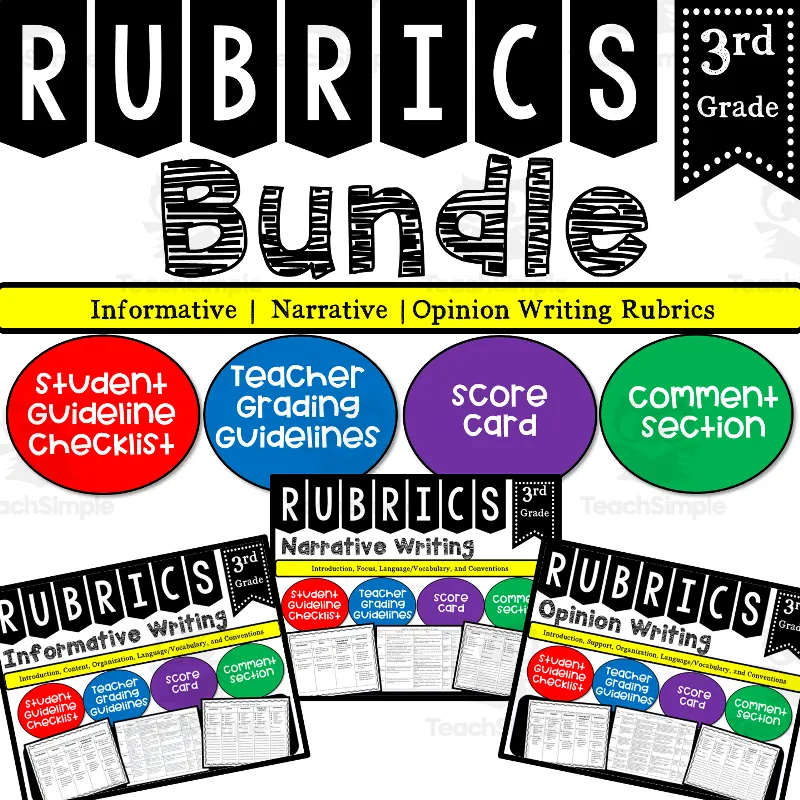 Writing Rubric BUNDLE for 3rd Grade with Checklist by Teach Simple