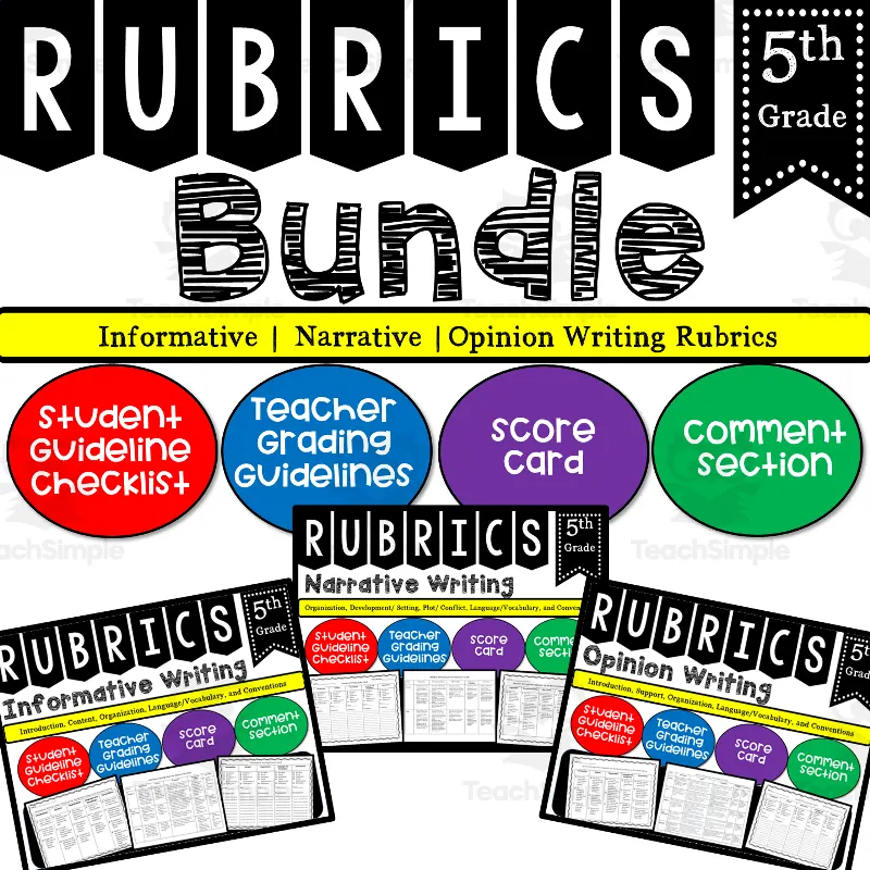 Writing Rubric BUNDLE for 5th Grade with Checklist by Teach Simple