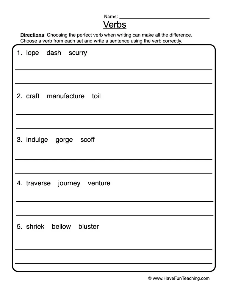 Writing with Verbs Worksheet by Teach Simple
