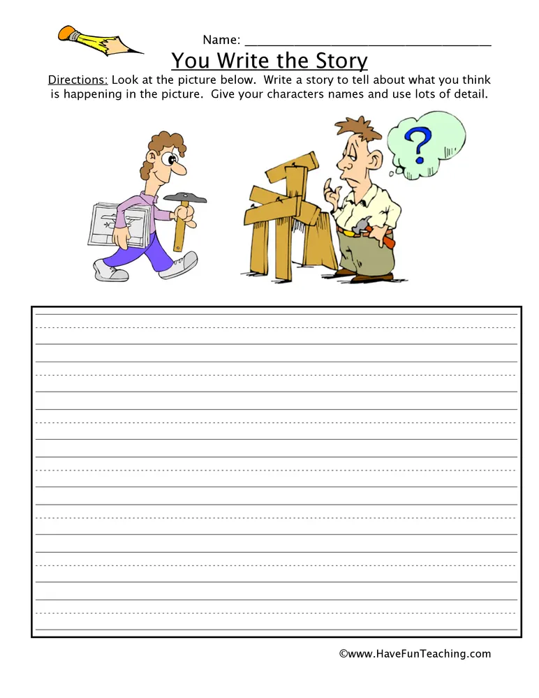 You Write the Story Building Picture Worksheet by Teach Simple