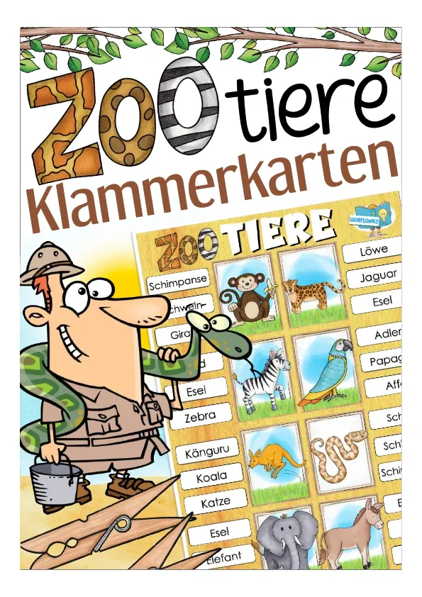 Zoo Animals Clip Cards for Practicing Spelling & Vocabulary (German) by ...