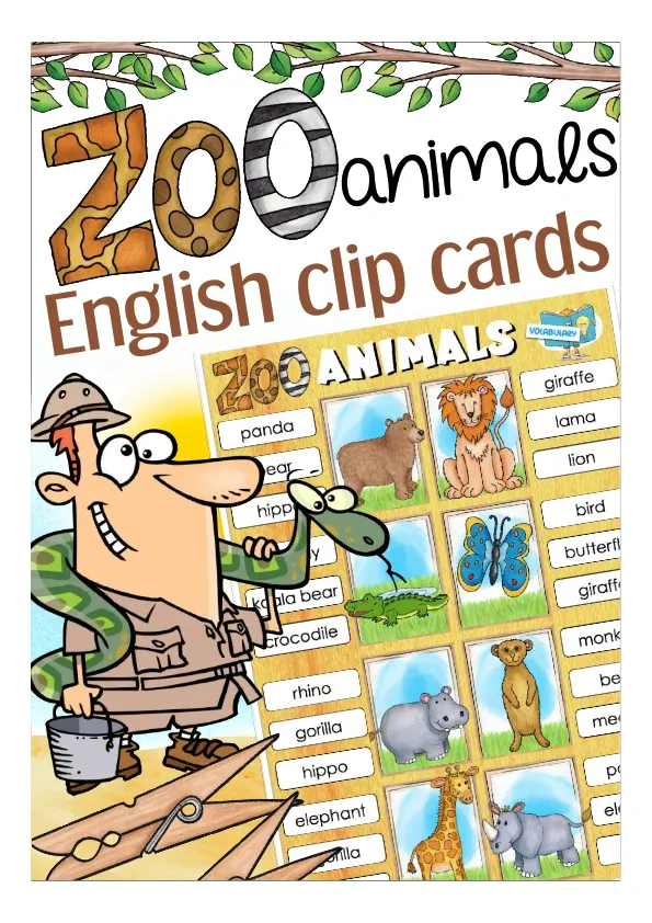 Zoo Animals Clip Cards - Spelling & Vocabulary by Teach Simple