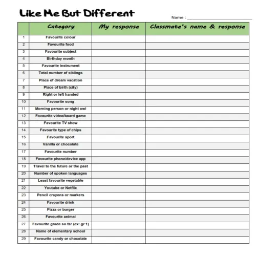 Back to School Icebreaker: Like Me But Different by Teach Simple