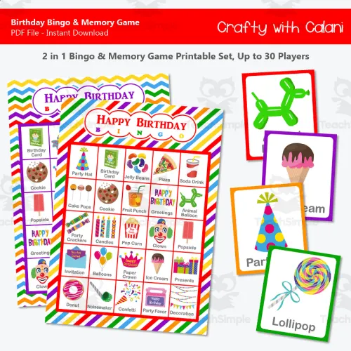 Birthday Party Bingo & Memory Game, 2 in 1 Classroom Birthday Games by ...
