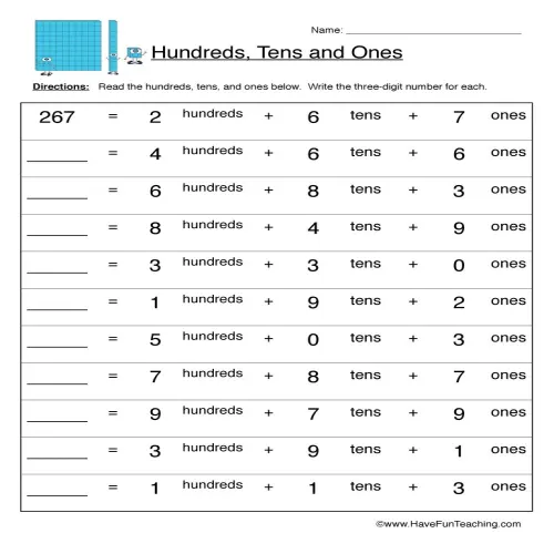 Build a Three Digit Number Worksheet by Teach Simple
