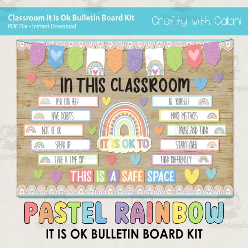 Bulletin Board: It Is OK To Classroom Display in Pastel Rainbow Design ...