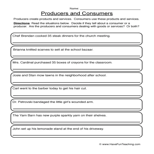 Creating Producers and Consumers Worksheet by Teach Simple