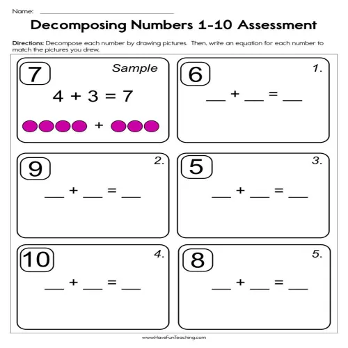 Decomposing Numbers Assessment Worksheet by Teach Simple