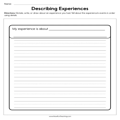 Describing Experiences Worksheet by Teach Simple