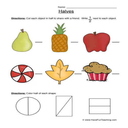 Fractions Half Worksheet by Teach Simple