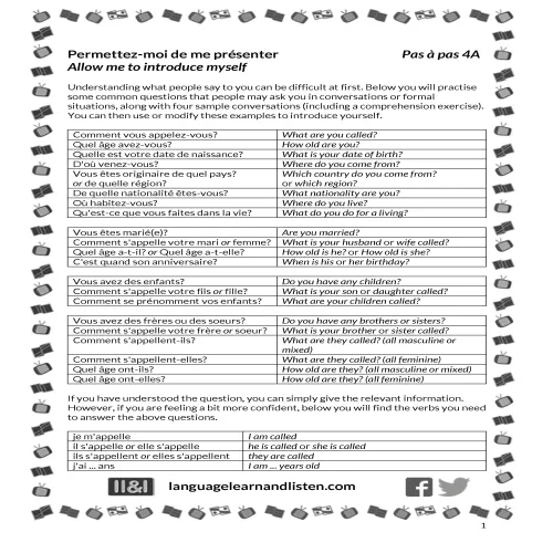 French: Allow me to introduce myself by Teach Simple