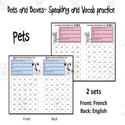 French: Dots and Boxes- Pets- Game by Teach Simple