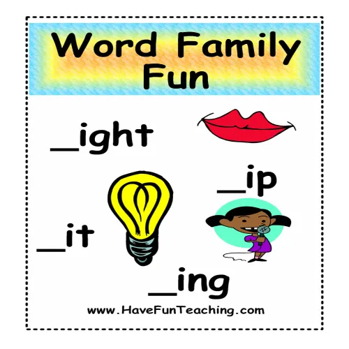 IGHT, ING, IP, IT Word Family Fun Activity by Teach Simple