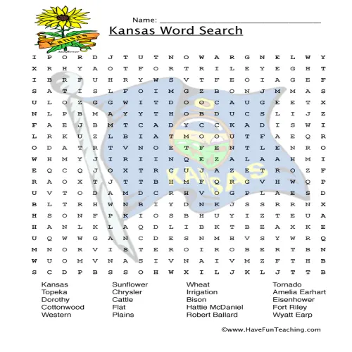 Kansas Word Search Worksheet by Teach Simple