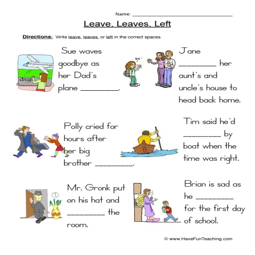 Leave Leaves Left Pictures Worksheet by Teach Simple