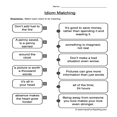 Matching Idioms Worksheet by Teach Simple