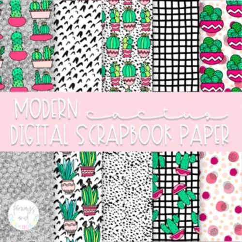 Modern Cactus Digital Paper by Teach Simple