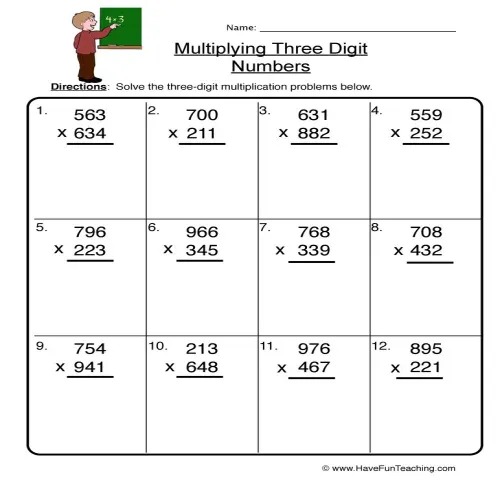 Multiplying Three Digit Numbers Worksheet by Teach Simple Multiplying Three Digit Numbers Worksheet by Teach Simple