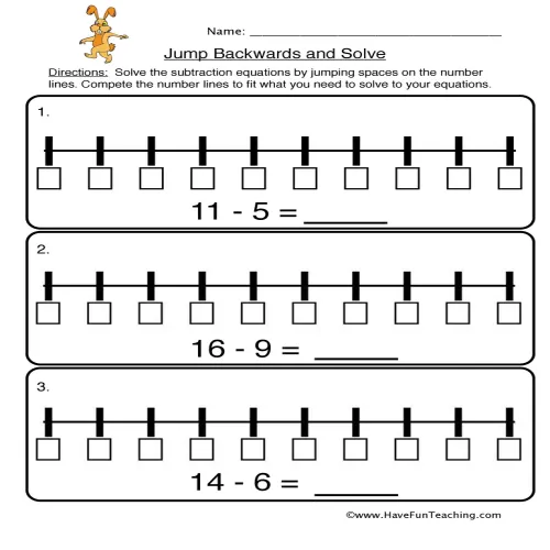 Number Line Jump Backwards and Solve Worksheet by Teach Simple