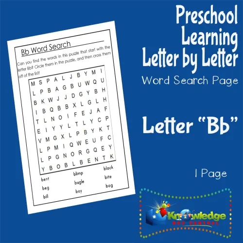 Preschool Letter by Letter: Letter B - Word Searcch by Teach Simple