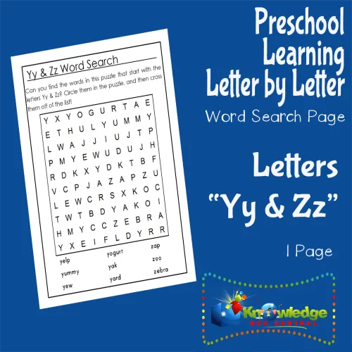 Preschool Letter by Letter: Letters Y & Z - Word Search by Teach Simple