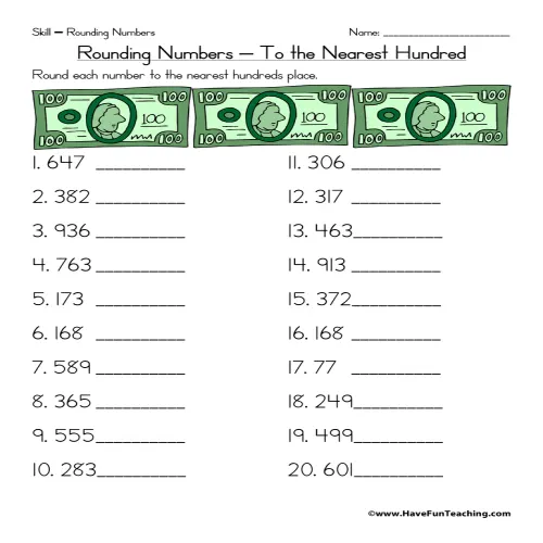 Rounding to the Nearest Hundred Worksheet by Teach Simple