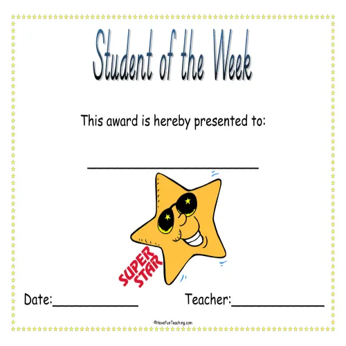 Student of the Week Reward Certificate by Teach Simple