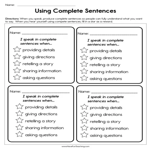 Using Complete Sentences Worksheet by Teach Simple Using Complete Sentences Worksheet by Teach Simple