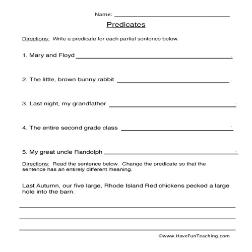 Writing Predicates Worksheet by Teach Simple