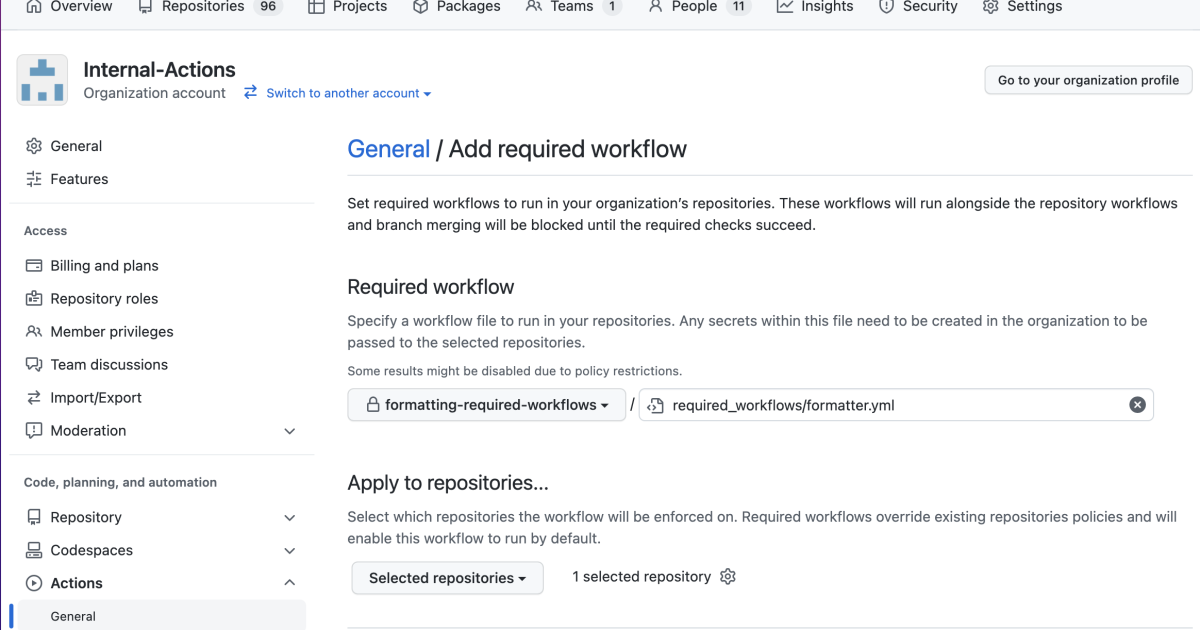 GitHub Actions - Support for organization-wide required workflows public beta