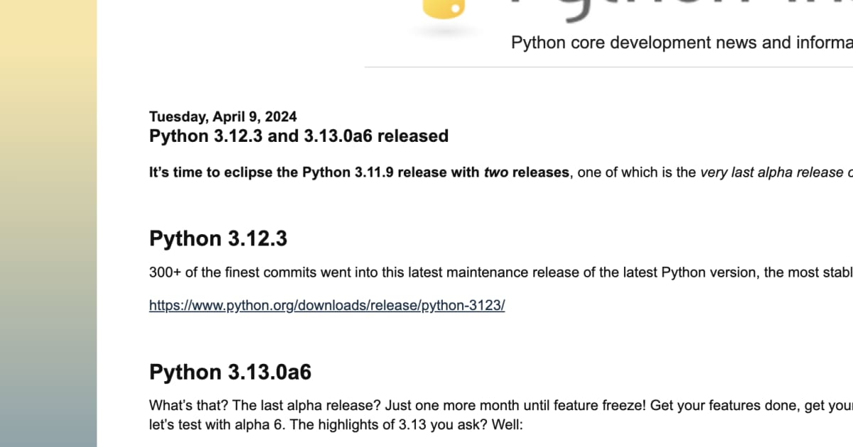 Python 3.13、最終アルファリリースに到達 ー JITコンパイラやインクリメンタルガベージコレクション、sqlite3バックエンドの ...