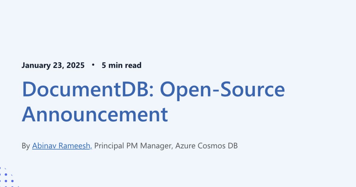 Microsoft、「DocumentDB」リリース — NoSQL標準規格の策定を目指す、 PostgreSQLベースのオープンなドキュメントデータベース