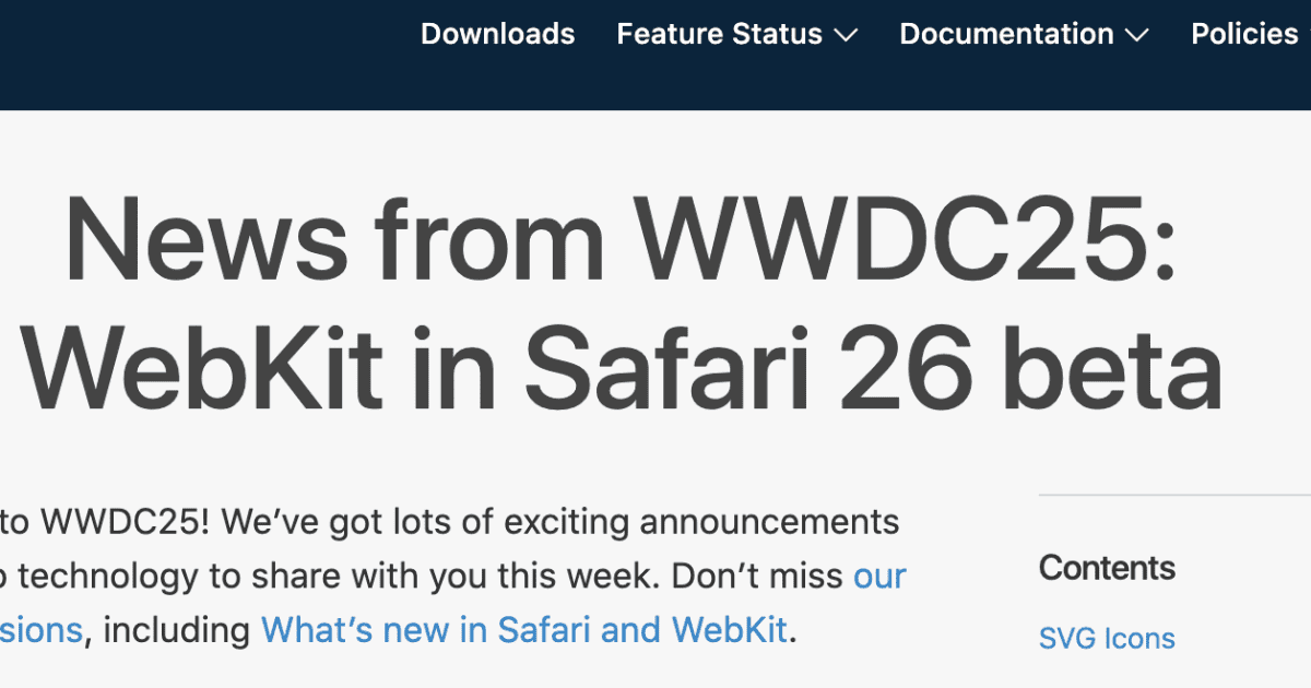 WWDC25にて、Safari 26の詳細が明らかに — SVGファビコン対応、WebGPU実装など、開発者必見の新機能が多数