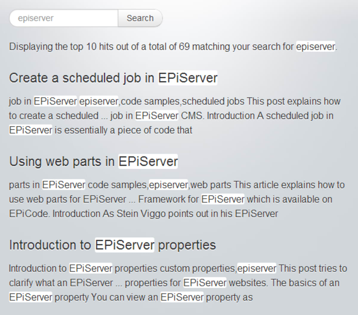 Highlight query matches in EPiServer Find search results - ted&gustaf