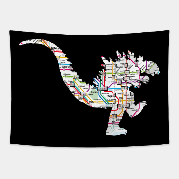 Godzilla Stomps Tokyo Subway Map - Godzilla - Tapestry | TeePublic
