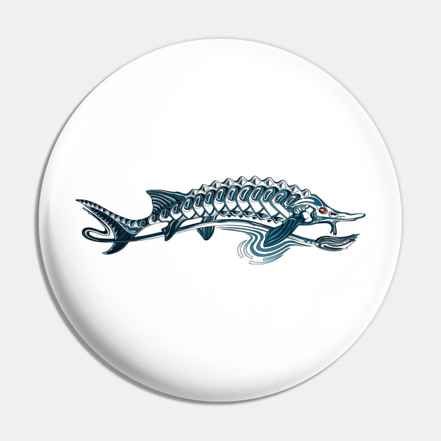 Stellate Sturgeon Fish Design - Tattoo - Pin | TeePublic