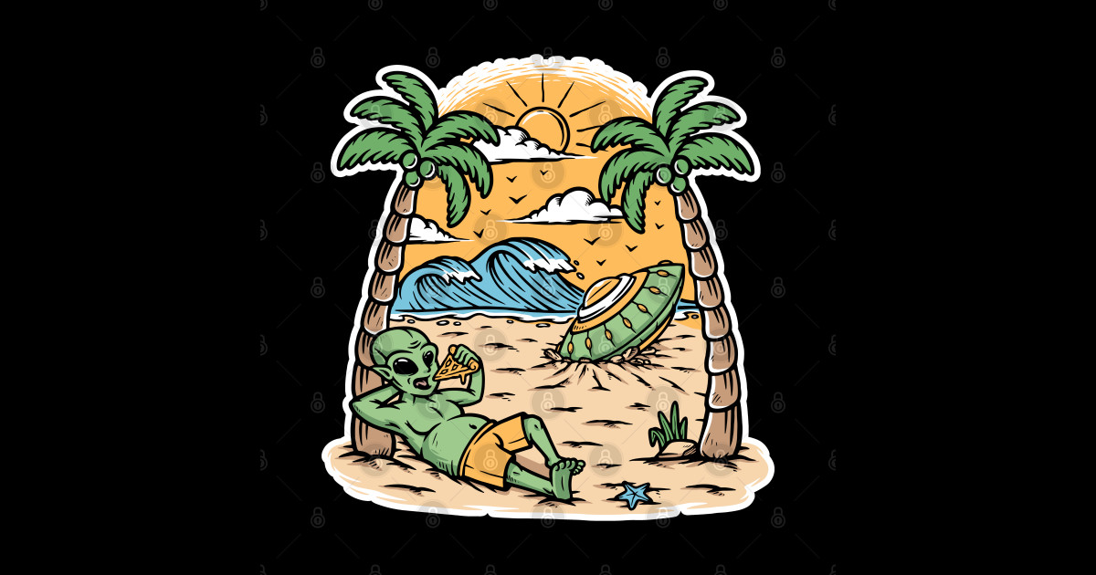 ALIEN BEACH WAVES space universe alien art - Aliens Are Real - Sticker ...