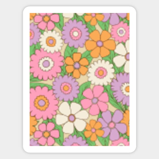 Groovy retro flower power pattern in lilac, pink and orange - Flower ...