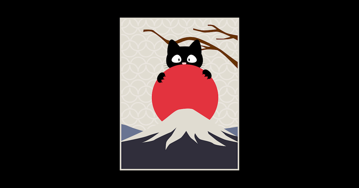 Minimalist Japanese Mt Fuji Cat - Japanese Art - Sticker | TeePublic