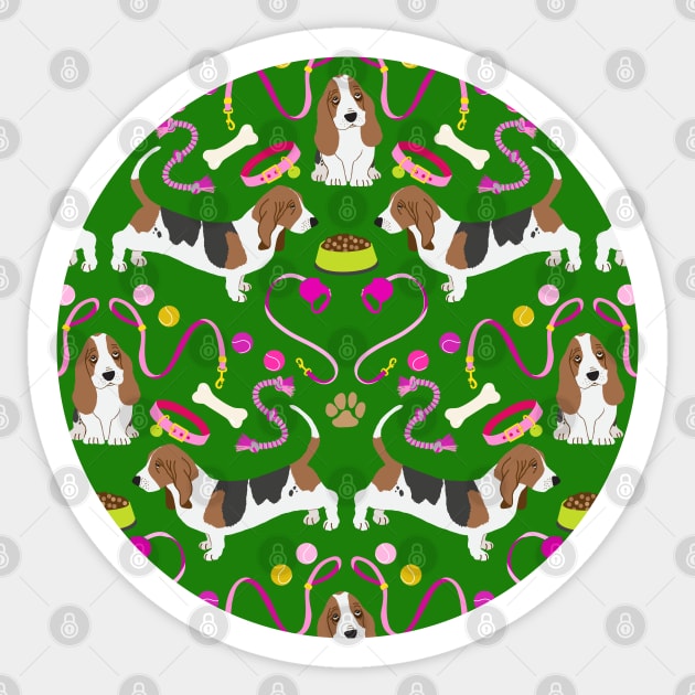 Cute basset hound pattern - Basset Hound - Sticker | TeePublic