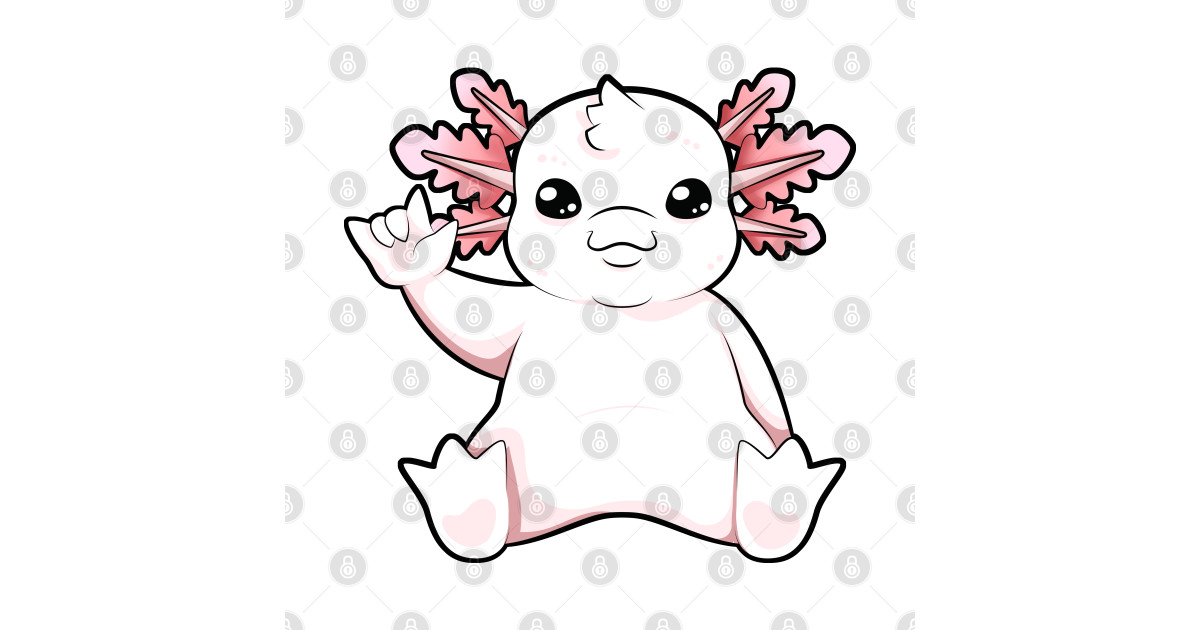 Cartoon axolotl shows I love you - ASL hand gesture - Hand Sign Axolotl ...