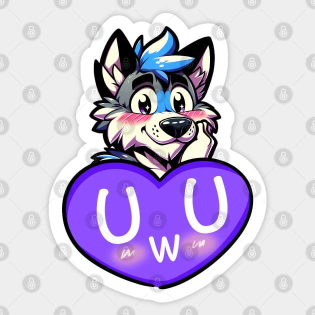 Blushing UwU Furry Anthro Wolf Heart - Furry - Sticker | TeePublic