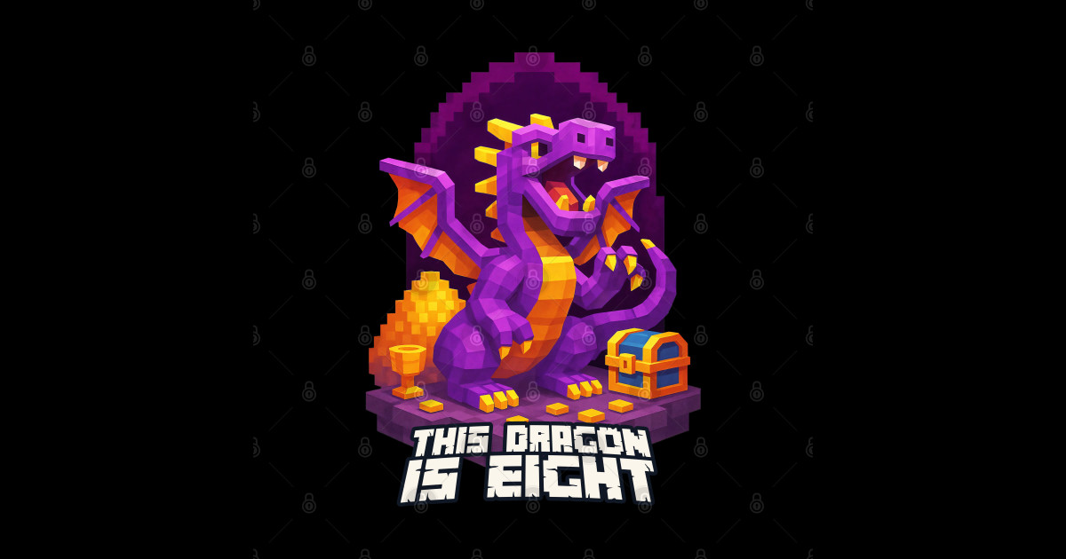 This Dragon Is Eight Birthday T-Shirt – Pixel Purple Dragon Treasure ...