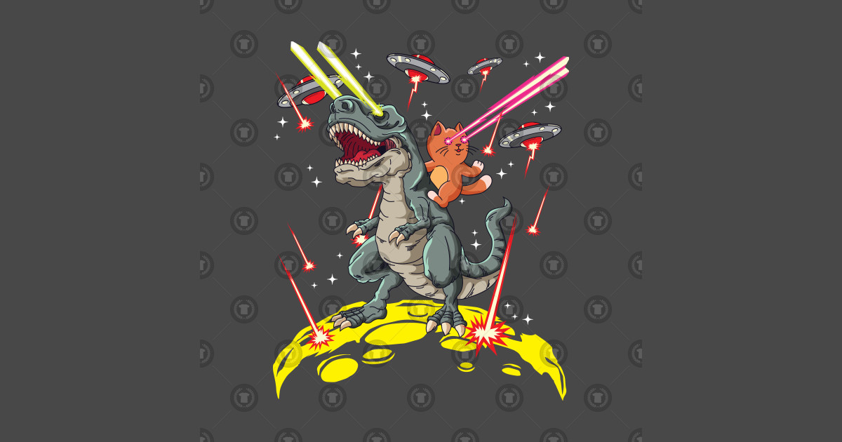 Space Cat Riding T-Rex Laser Eyes - Space Cat - T-Shirt | TeePublic