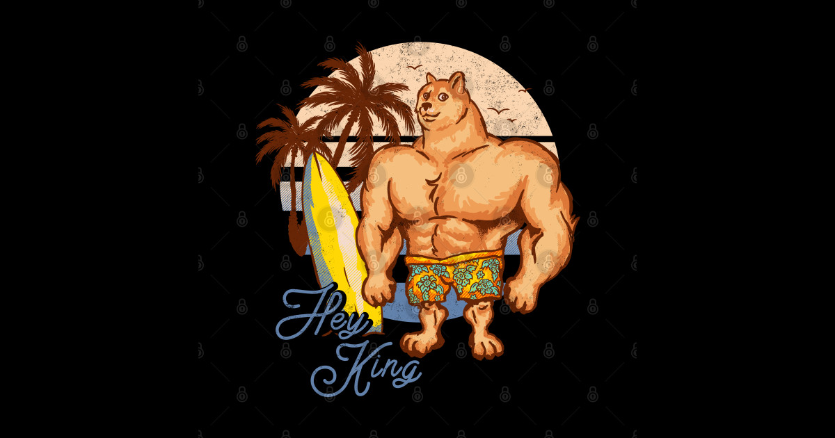 Swole Doge at the Beach (Blue) - Doge - Sticker | TeePublic