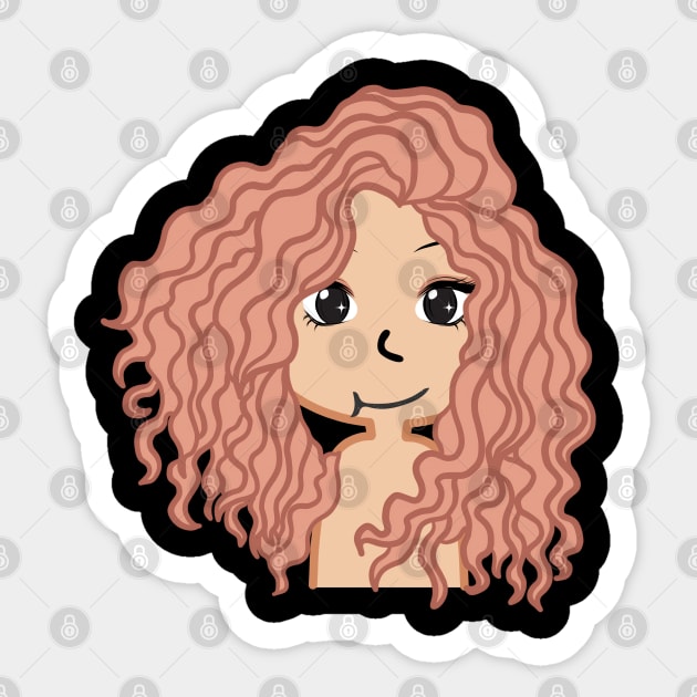 Curly brown hair - Kids - Sticker | TeePublic