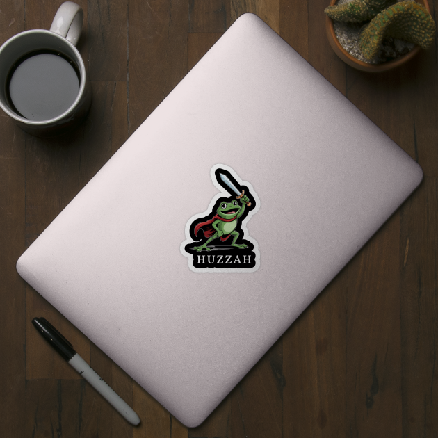 Huzzah Frog Knight Funny Sword Meme Quote - Huzzah Frog - Sticker ...