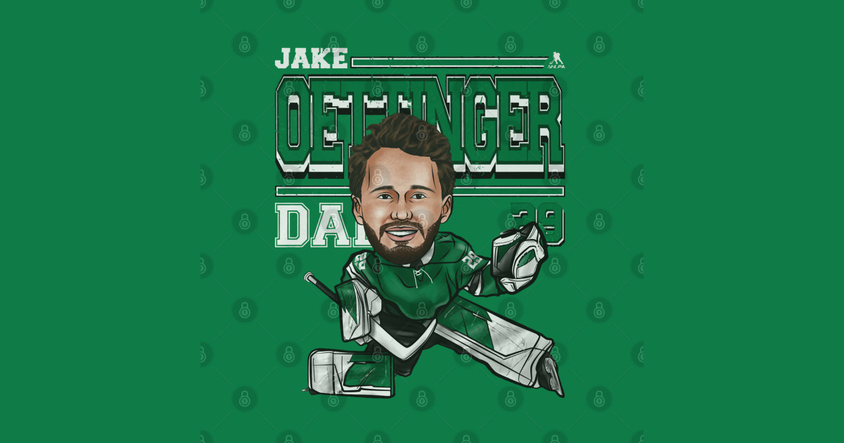 Jake Oettinger Dallas Cartoon - Jake Oettinger - T-Shirt | TeePublic