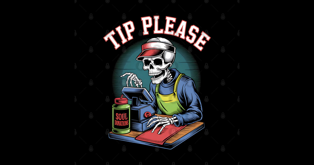 Funny Skeleton Cashier Asking for Tips - Skeleton Humor - Sticker ...