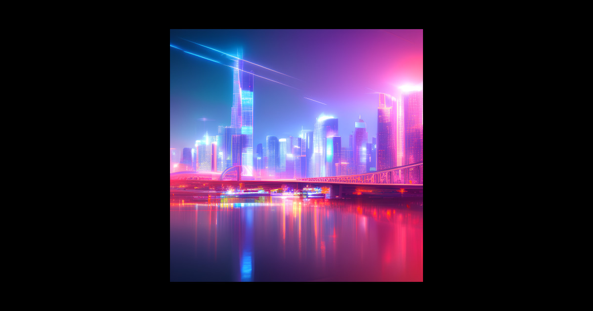 Ai Generated Art Scenery - Futuristic City With Bridge Over River Neon ...